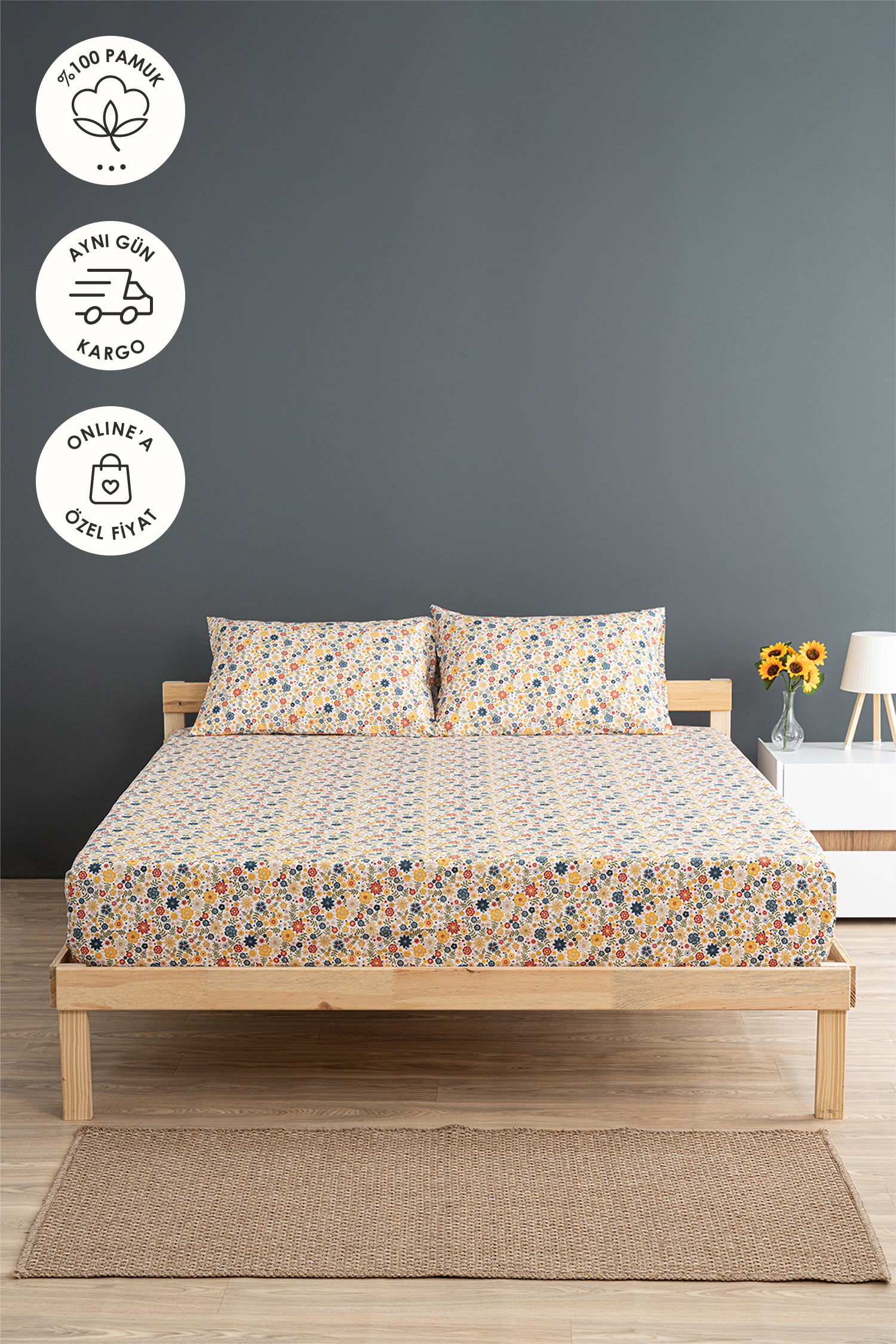 Liberty | %100 Pamuk Çift Kişilik 180 x 200 Lastikli Çarşaf Seti – Soley